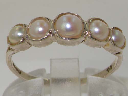 LetsBuyGold 925 Sterling Silver Cultured Pearl Womens Band Ring - Sizes 4 to 12 Available