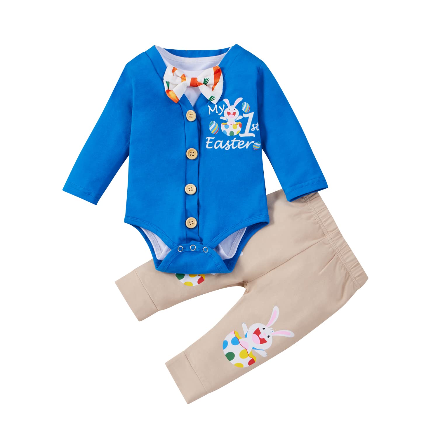 UVIPC My 1st Easter Day Baby boy Outfits Easter 3Pcs Pants Set Long Sleeve Romper Pants Set My First Easter Day Gentleman Clothes