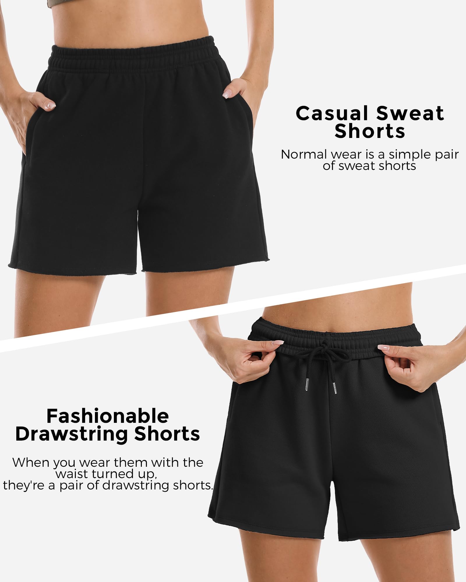 Stelle Women's 10" High Waist Athletic Bermuda Shorts Long Shorts with Pockets for Yoga Running Workout (BK-RB, L)