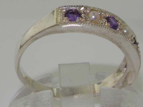 LetsBuyGold 925 Sterling Silver Cultured Pearl and Amethyst Womens Band Ring - Sizes 4 to 12 Available