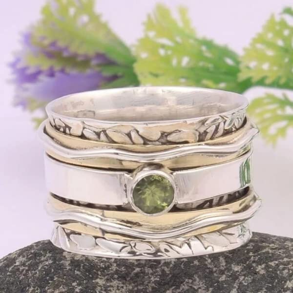 Peridot Spinner Ring-925 Sterling Silver Spinner Ring-Meditation Ring-Gemstone Rings For Women-Worry By SILVERJEWELRY (10 1/2 US)