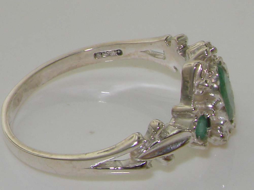 LetsBuyGold 925 Sterling Silver Real Genuine Emerald Womens Band Ring - Size 10