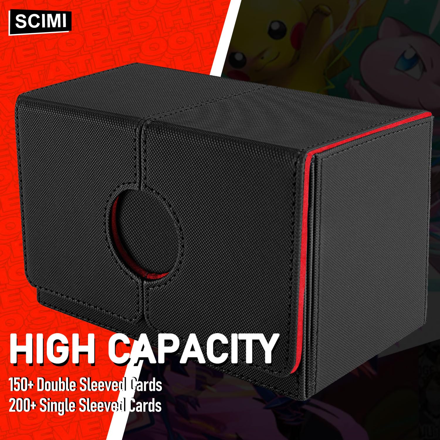 Scimi Large Premium Double Deck Case Box for 200+ Sleeved Cards Case Large Twin Flip Deck Case with Dice Tray Fits MTG/TCG/CCG (Black & Red