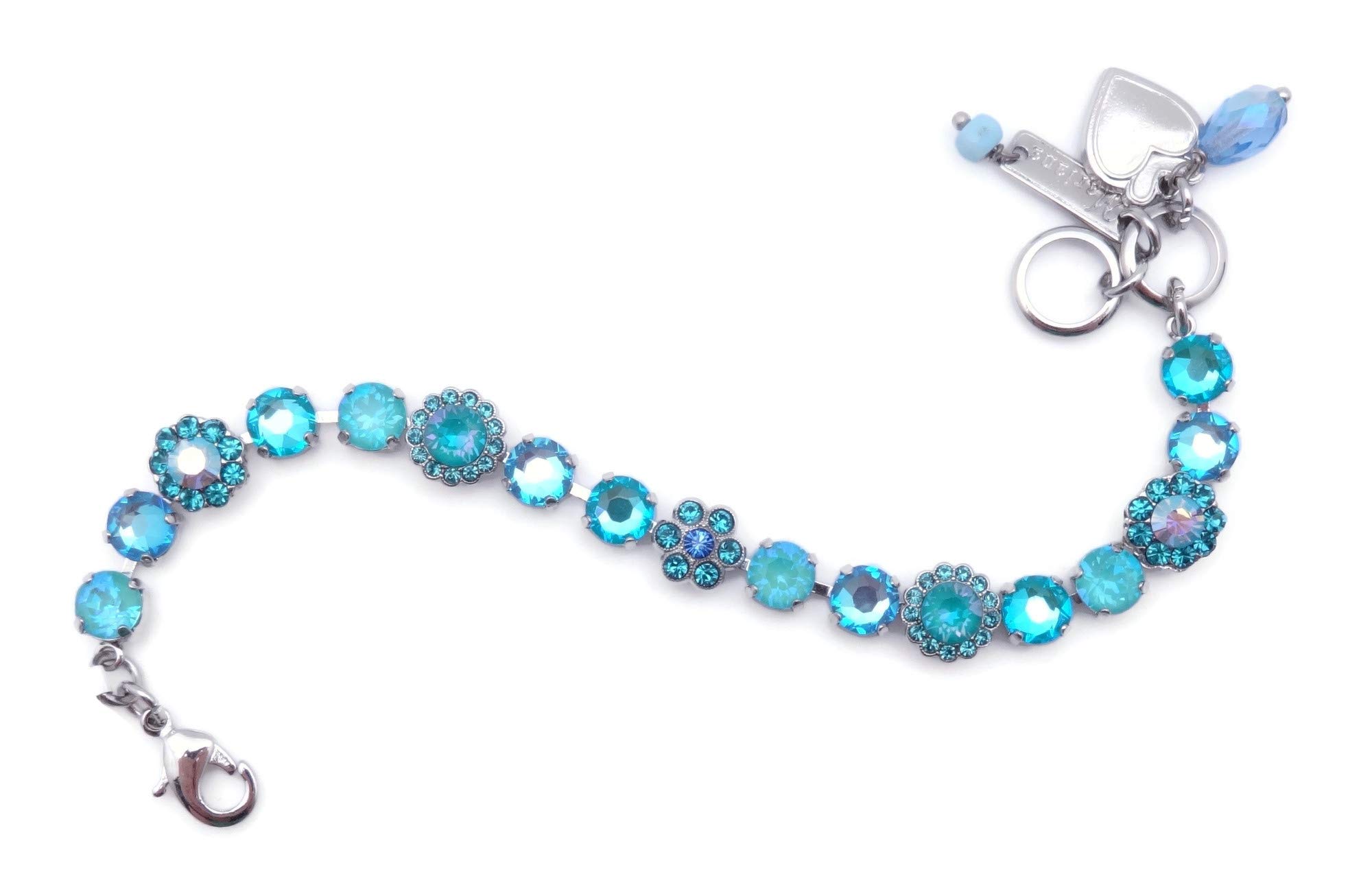 Mariana Tranquil Swarovski Silvertone Bracelet Aqua Blue Mix Flower Mosaic 140-4