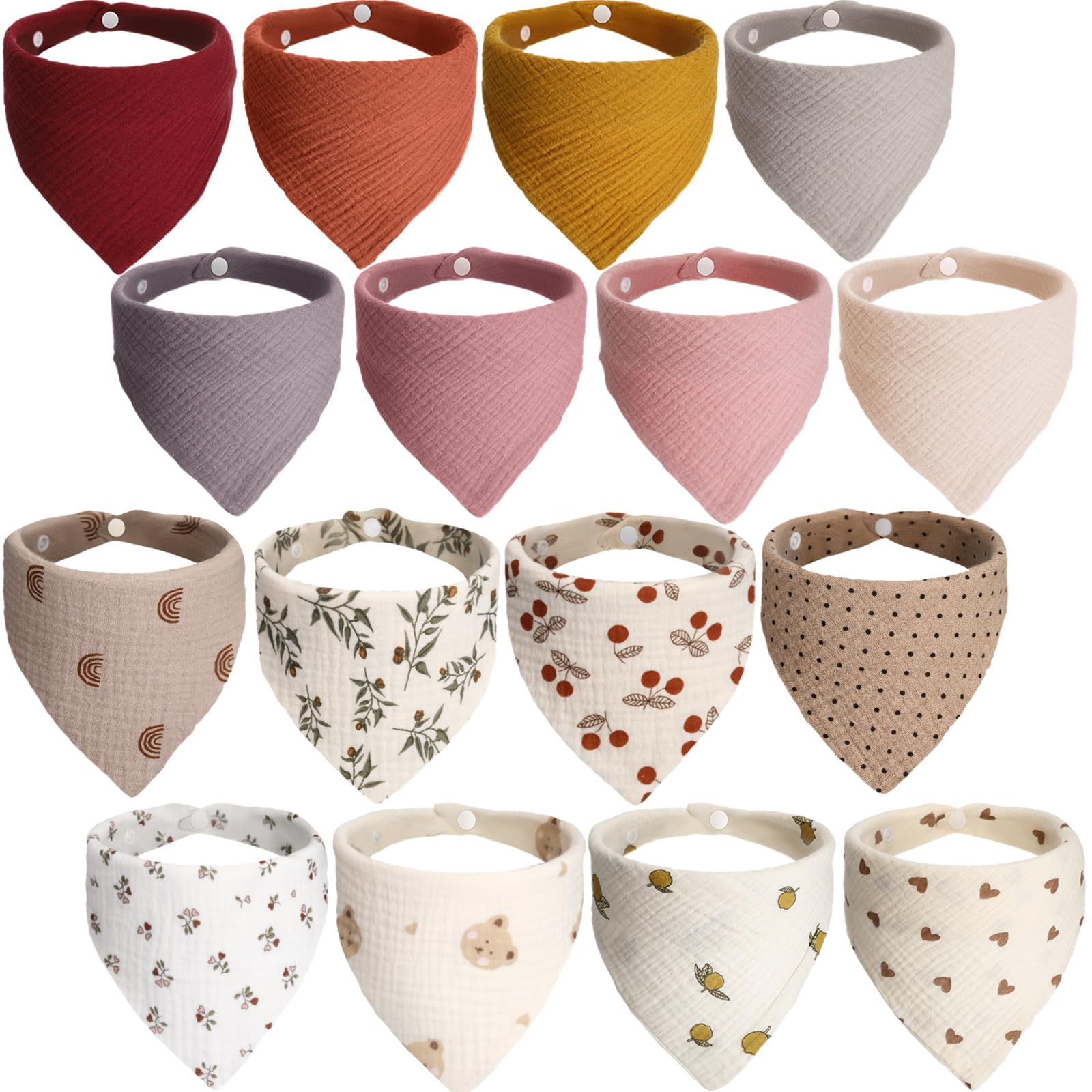 Mixweer 16 Pcs Muslin Baby Bibs Baby Bandana Drool for Boys Newborns Girls Absorbent Cotton Unisex Bibs for Teething Drooling (Classic Colors)