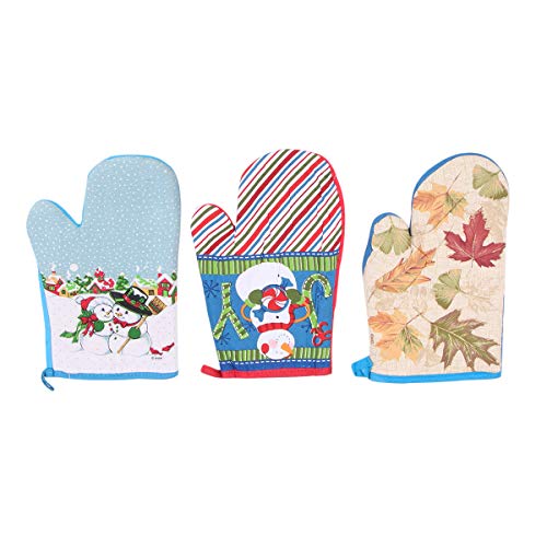 OUNONA Christmas Snowman Oven Mitts Heat Resistant Set of 3