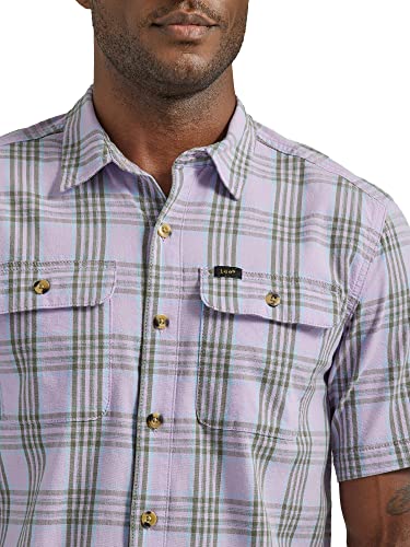 Lee Men's Extreme Motion All Purpose Classic Fit Short Sleeve Button Down Worker Shirt, Orchid Plaid