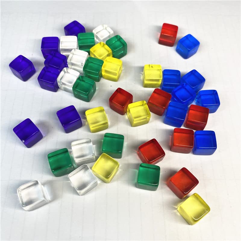RUITAIQIN SHAIZI 50Pcs/Set 10mm Transparent Colorful Crystal Cubes Blocks Blank D6 Dice Chess Piece with Right Angle Sieve for Puzzle Board Games 0321 (Color : Clear)