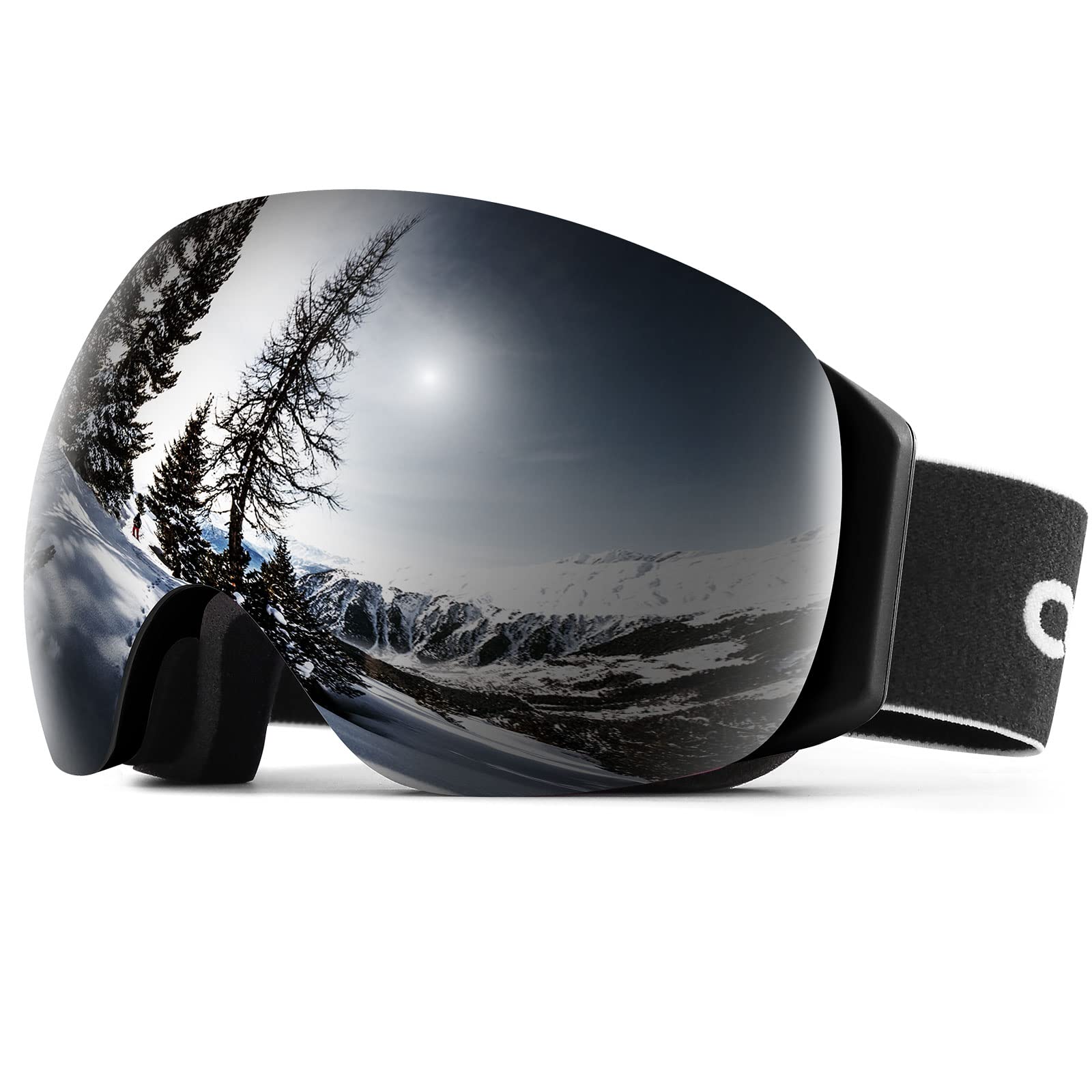 Odoland Bundle - 2 Items 4-in-1 Snowshoes with Trekking Poles, Black, M and Detachable Magnetic Snow Ski Goggles, Black Frame Silver Lens, VLT 10%