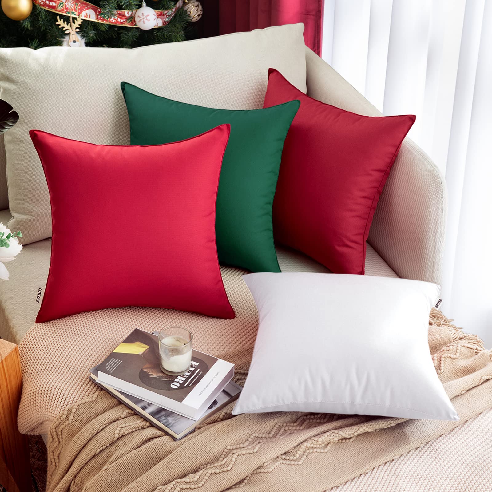 MIULEE Pack of 4 Decorative Outdoor Pillow Covers Waterproof Square Garden Cushion Cases PU Coating Throw Pillow Cover Shell for Tent Park Couch 20x20 Inch White