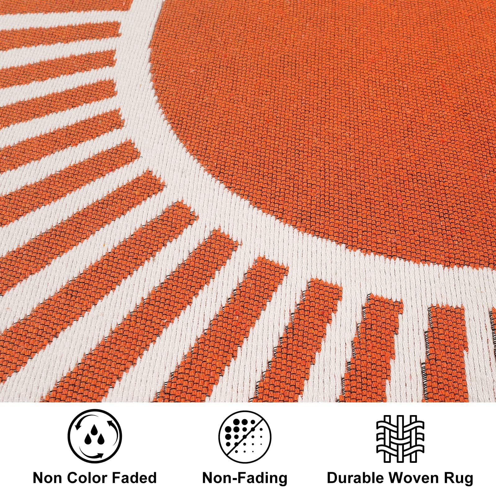 LEEVAN Boho Rug for Living Room, Machine Washable Rugs, Farmhouse 4x6 Rug Cotton Woven Bedroom Rug, Entryway Rugs Indoor, Orange&White