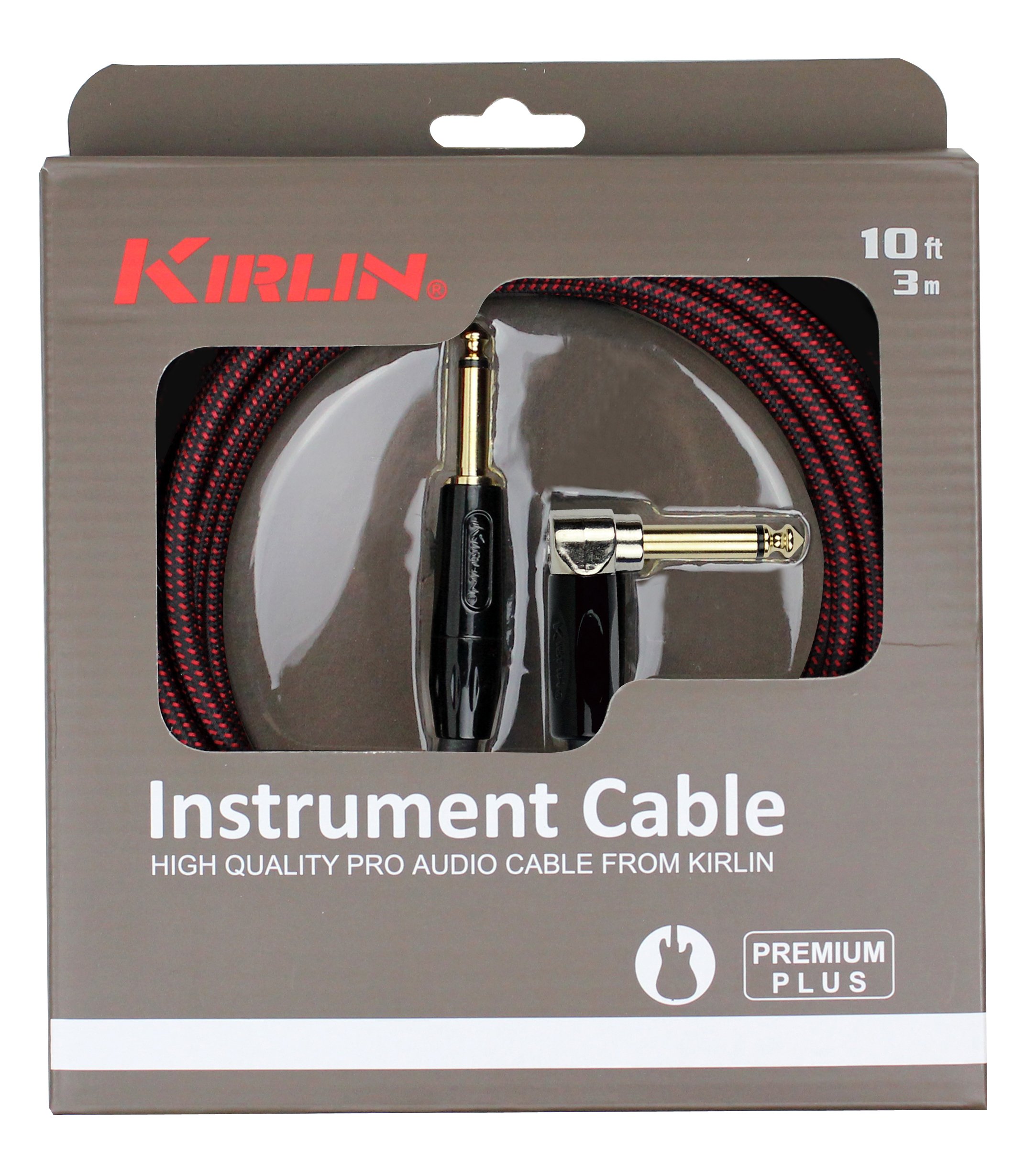 KIRLIN Cable IWB-202BFGL-10/BR 10-Feet Premium Plus Instrument Cable, Black/Red Woven Jacket