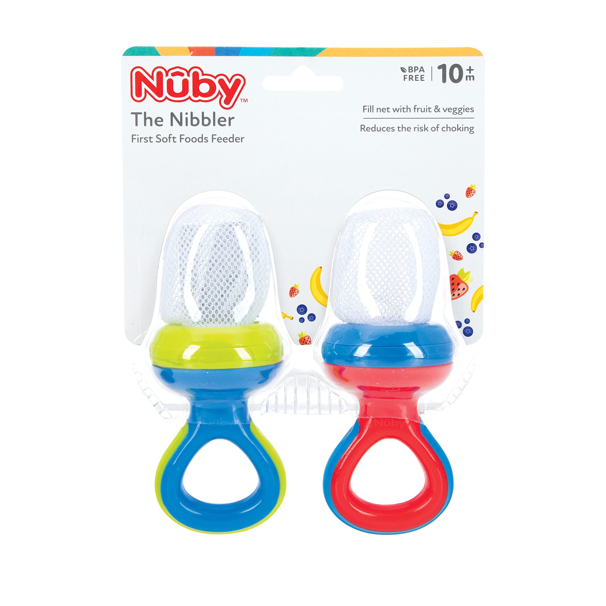 Nuby Nibbler Mesh First Soft Foods Feeder, 2pk (Blue/Red)