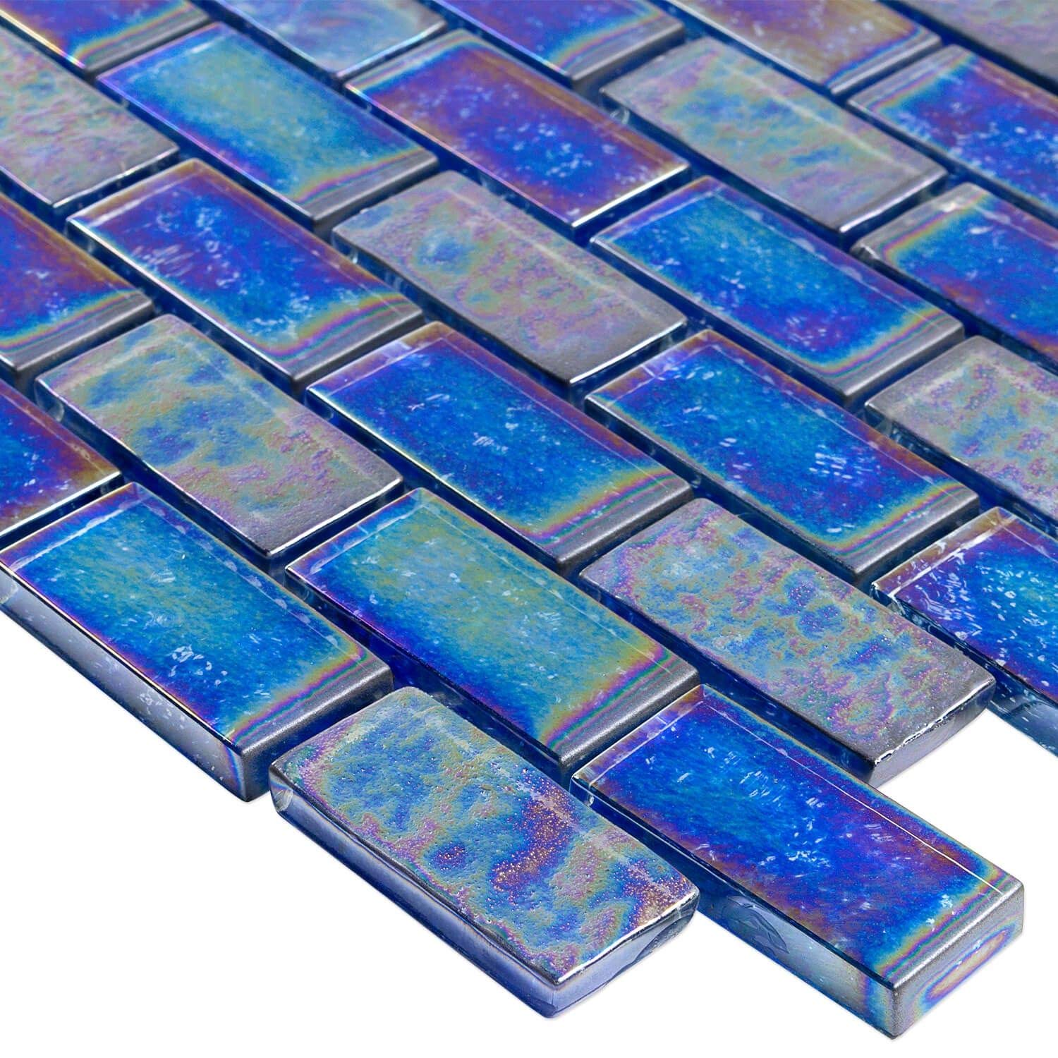 Marina Iridescent Bricks Indigo 12 in. x 12 in. Glass Mosaic Tile (0.96 Sq. Ft.)