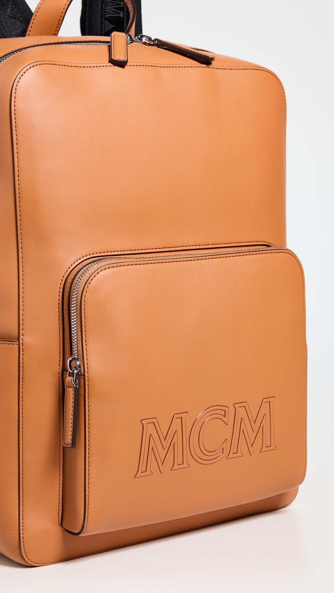 MCM Men's Aren Medium Leather Backpack, Cognac, Orange, One Size
