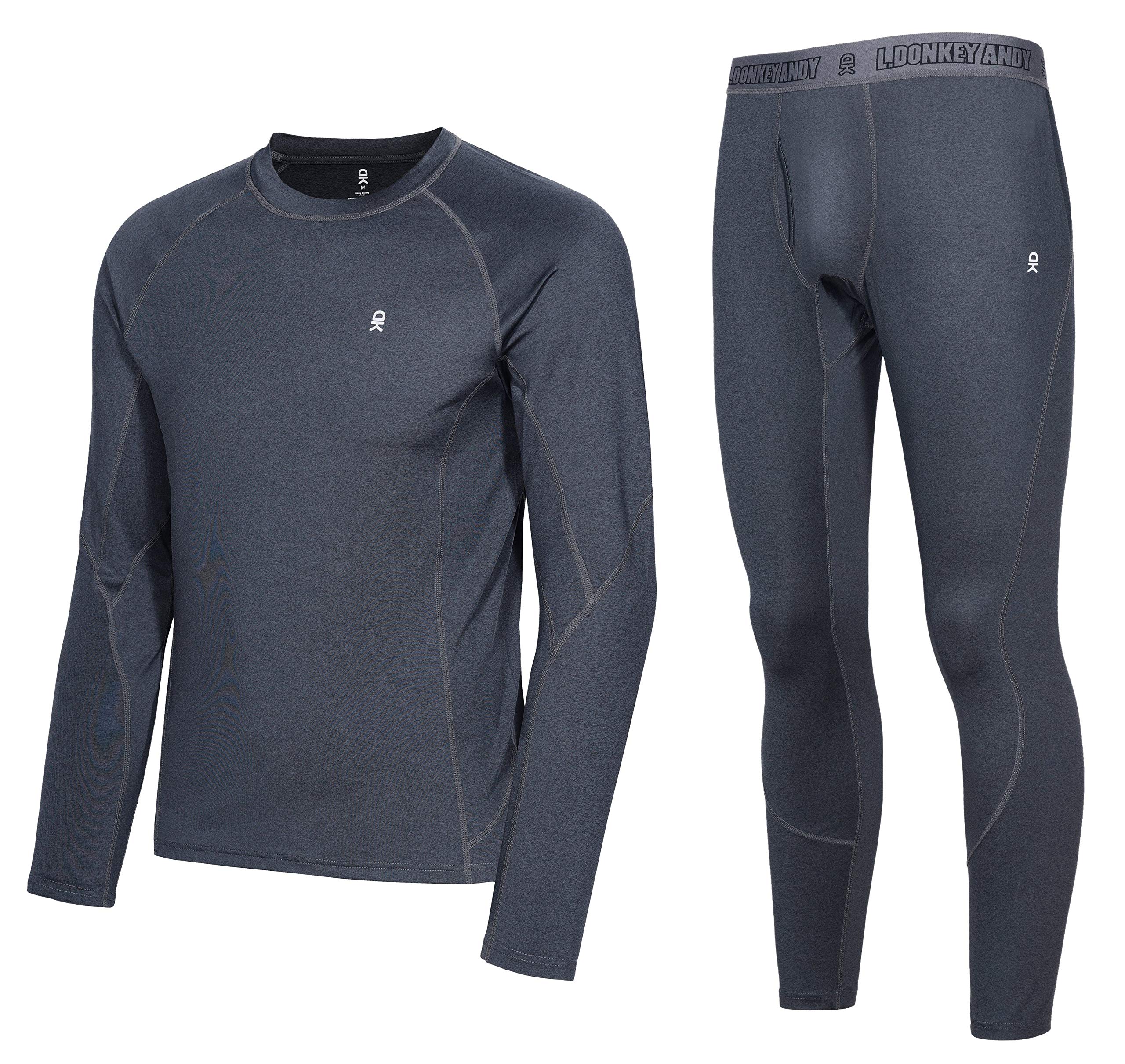 Little Donkey Andy Men's Thermal Underwear Set Performance Base Layer Wicking Active Long Johns Top & Bottom with Fly Black XXL