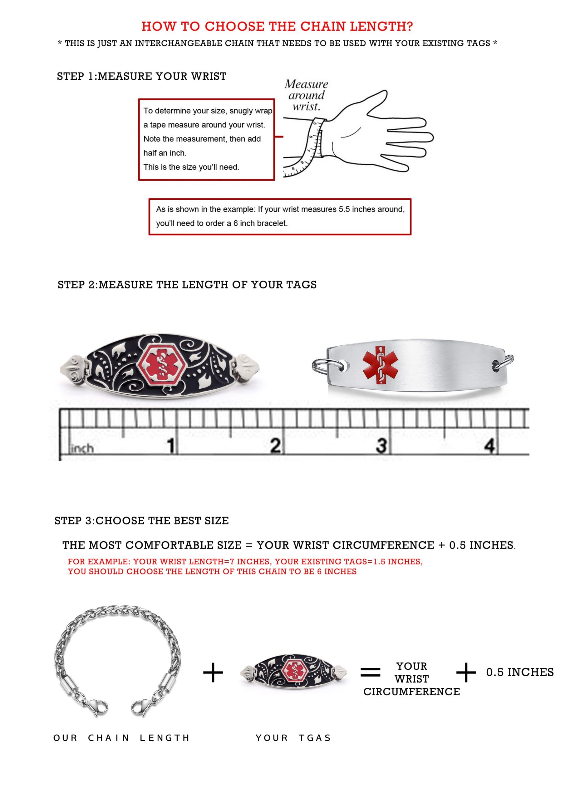 LinnaLove Stainless Steel Rolo Chain Interchangeable Bracelets-Match Medical id tag(CK06-6)