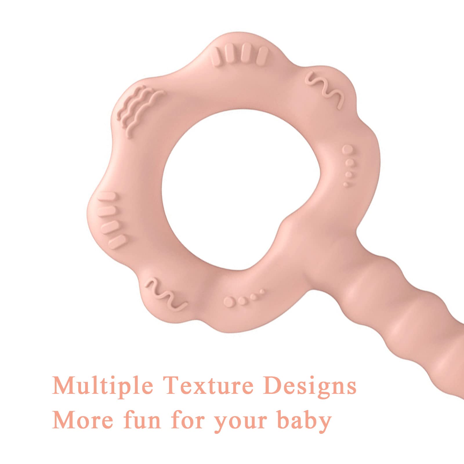 Silicone Baby Teether Rattle Toy, WHOZU Baby Teething Shaker Toy for Infants Girls and Boys 3+ Months, Soft and Flexible, Pink