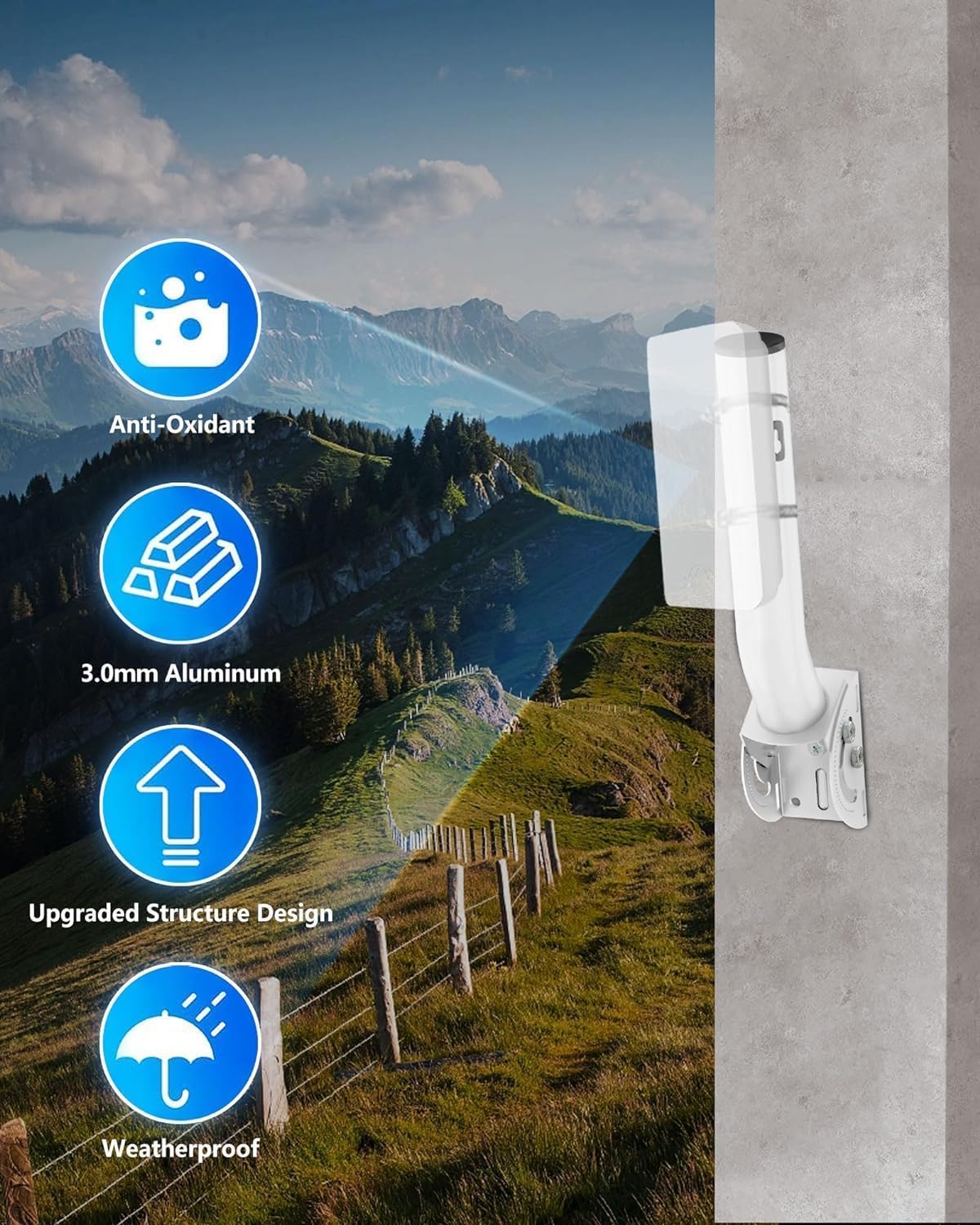 Universal Antenna Mount, 12" Adjustable J Pole Mounting with Weather Proof, Pole and Wall Mounted Bracket Mount for Wireless Bridges,AP,Access Point,Starlink Satellite,Weather Station,WiFi Router