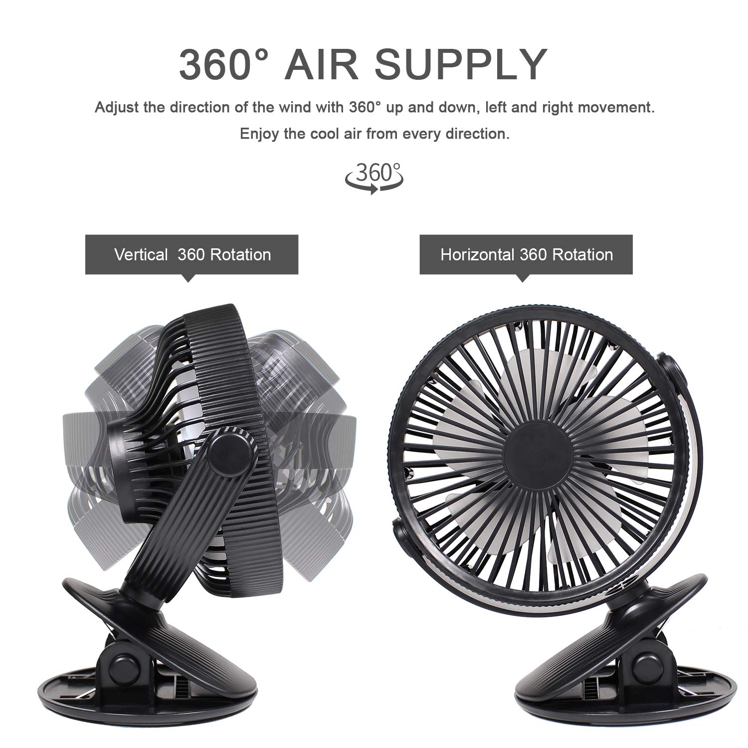MADETEC Small Desk Clip Fan, Battery Operated Fan Mini USB Portable Personal Cooling Fan for Stroller Home Office Bedroom Outdoor