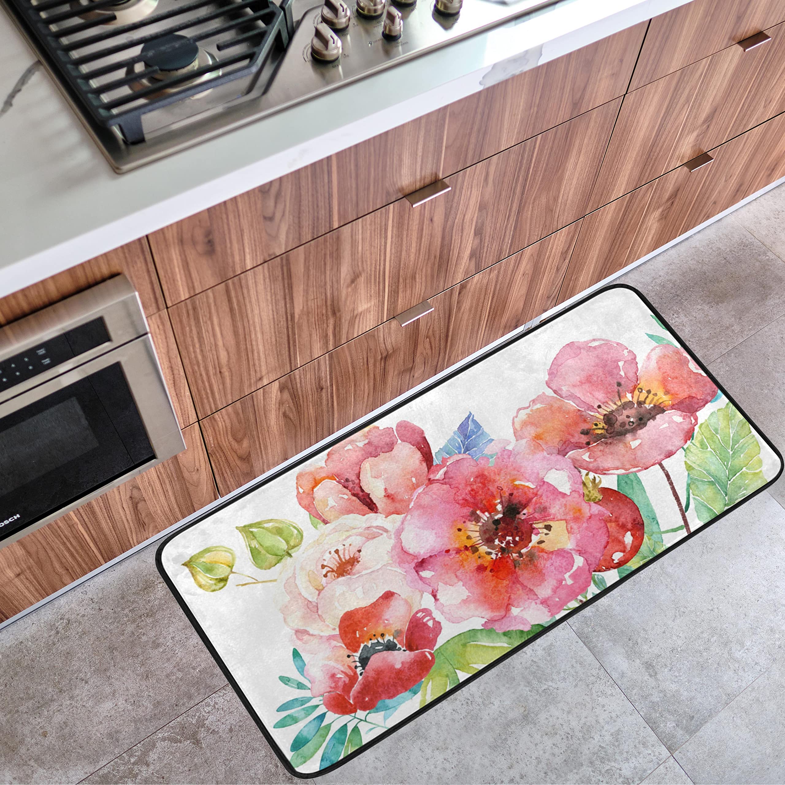Pink Flower Kitchen Mat Floral Bouquet Kitchen Rug 39 X 20 Inch White Under Sink Mats Non Slip Soft Standing Mats Anti Fatigue Floor Mat Bath Rug Runner Doormat Carpet for Outside Decor