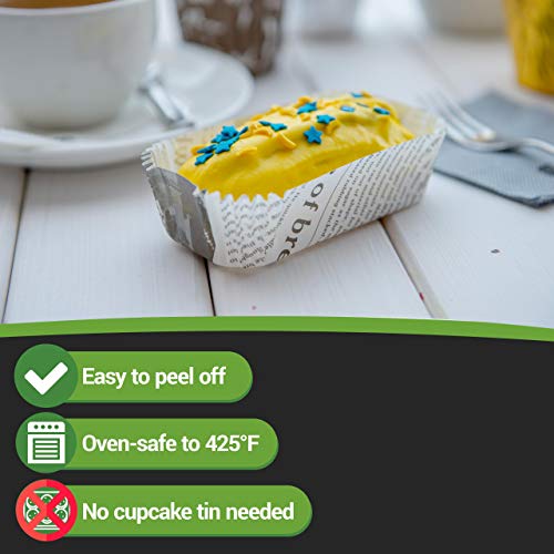 Restaurantware Panificio 4.5 Ounce Baking Cups, 200 Ridged Cupcake Liners - Oven-Ready, Freezable, Black And White Paper Muffin Cases, Disposable, Newsprint, For Wedding Parties, Baby Showers