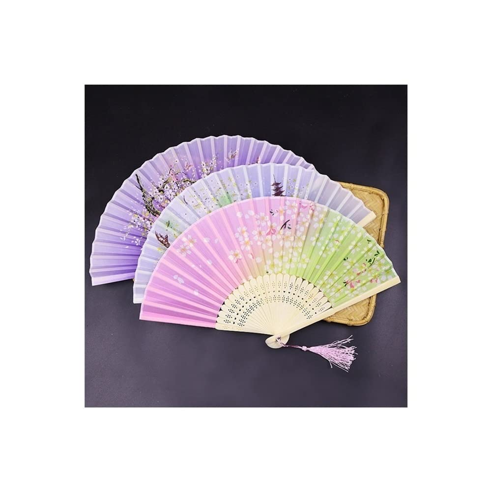 PBLCYUT Chinese Style Fan Pattern Folding Dance Wedding Party Lace Silk Folding Hand Held Flower Fan Women Photo Prop Tool Art Craft (Color : 11)