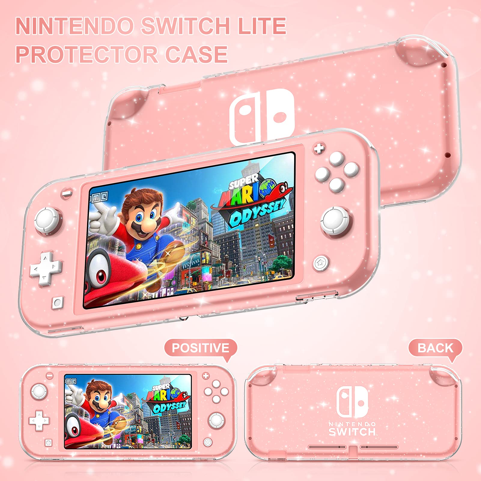 Moxiaomo Protective Case Compatible with Nintendo Switch Lite,Glitter Bling Hard PC Clear Split Cover with Shock-Absorption and Anti-Scratch Design Protective Case-for Nintendo Switch Lite 2019/2020