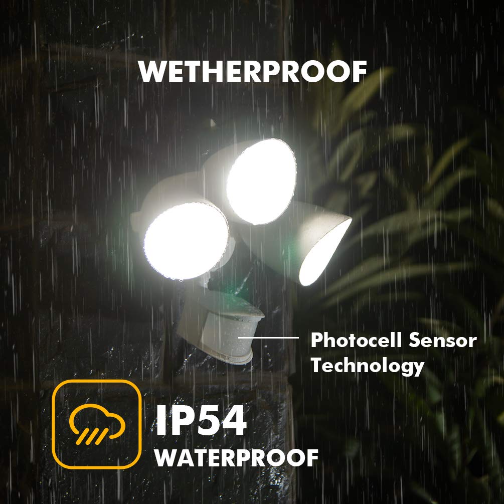 LUTEC 3500 Lumen 45 Watt 45 LED Motion Activated Integrated Triple-Head Floodlight Outdoor, Waterproof Exterior Security Wall Light for Patio, Garden, Yard-White