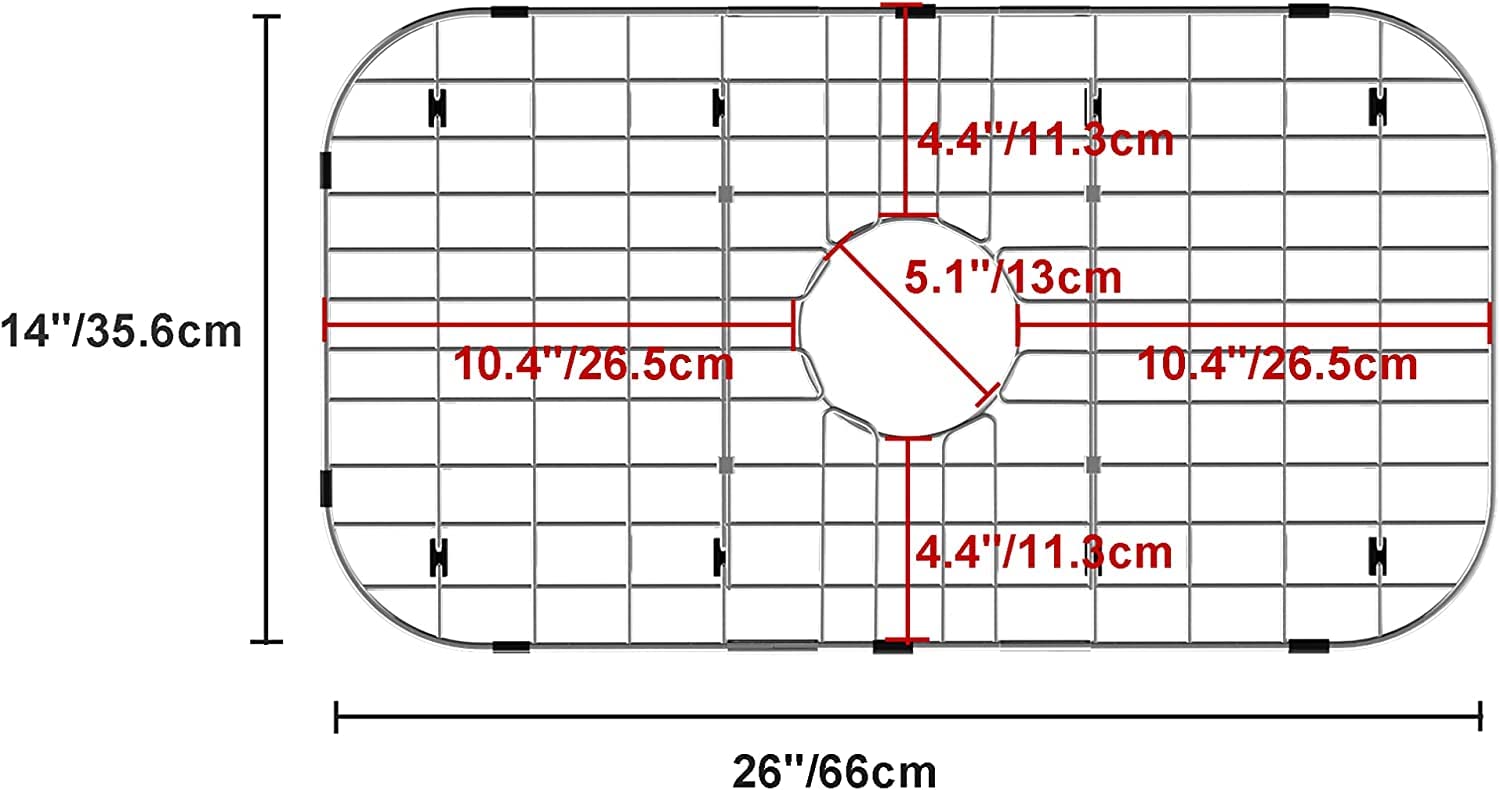 MIYUPTC Kitchen Sink Grates Bottom Grid for Kitchen Sink, Stainless Steel Metal Sink Bottom Grid Sink Protector Grid Center Drain Hole, Sink Grate (26"Lx14"W)