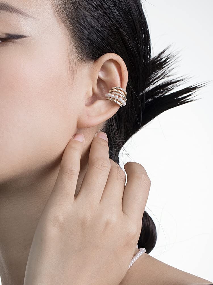 MOEPAPA Pearl Ear Cuff Earrings for Women 14K Gold Ear Cuffs for Non Pierced Ears Cartilage Earrings