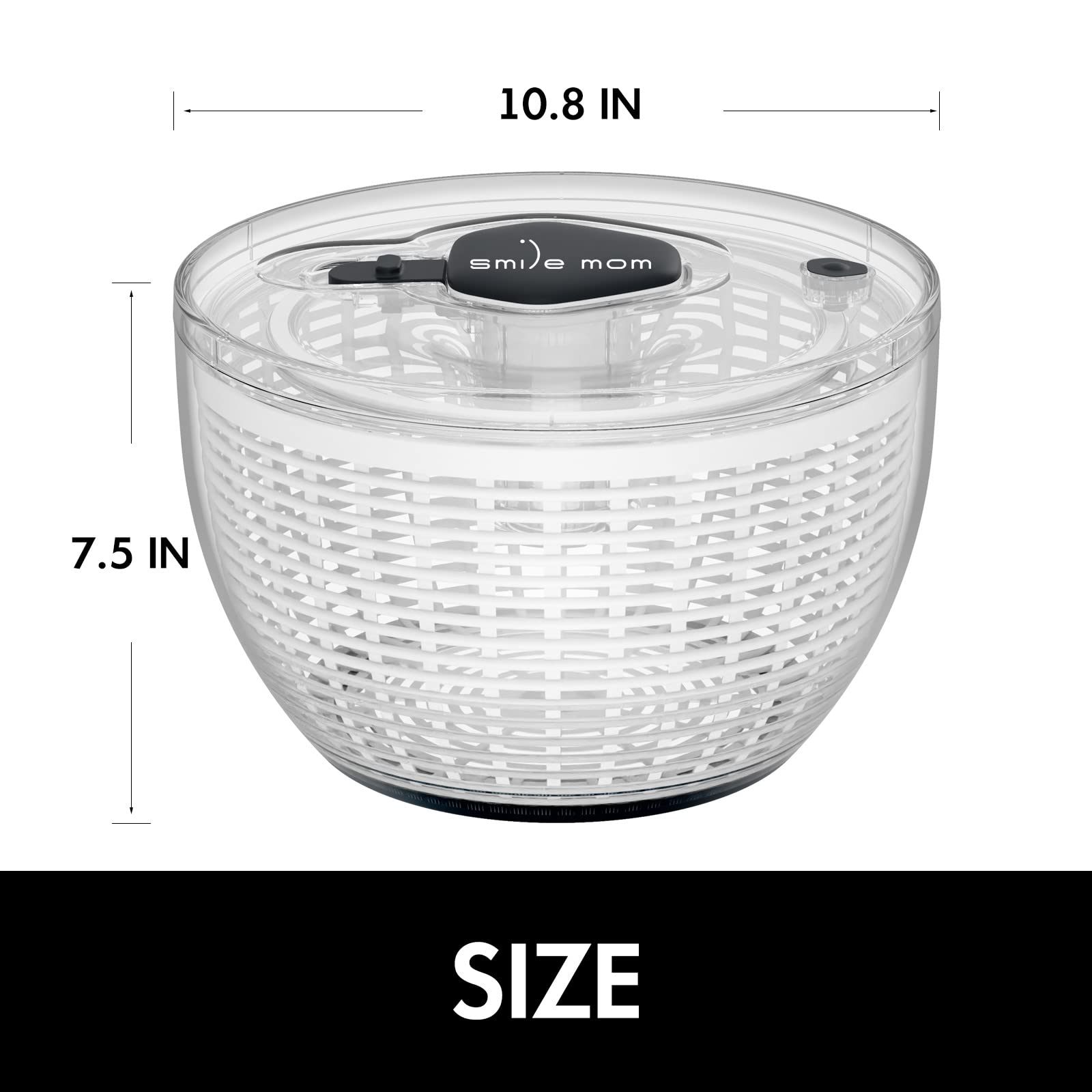 Smile mom Salad Spinner Large Lettuce Spinner Kitchen Gadgets, Large Salad Spinner Vegetable Washer, High Efficiency for Kitchen Washing & Drying Leafy Vegetables, One-Handed Easy Press 6.3 Qt White