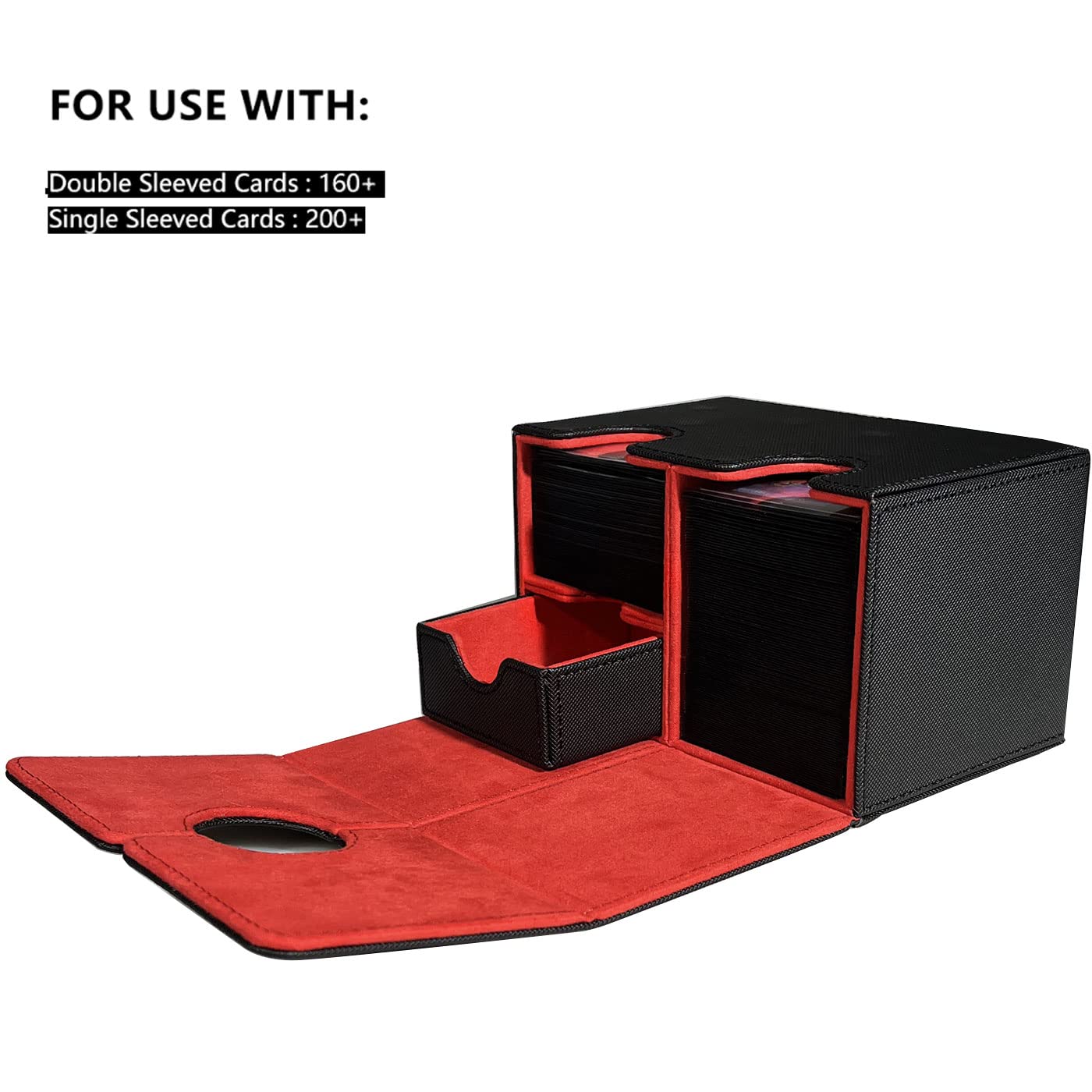 Scimi Large Premium Double Deck Case Box for 200+ Sleeved Cards Case Large Twin Flip Deck Case with Dice Tray Fits MTG/TCG/CCG (Black & Red