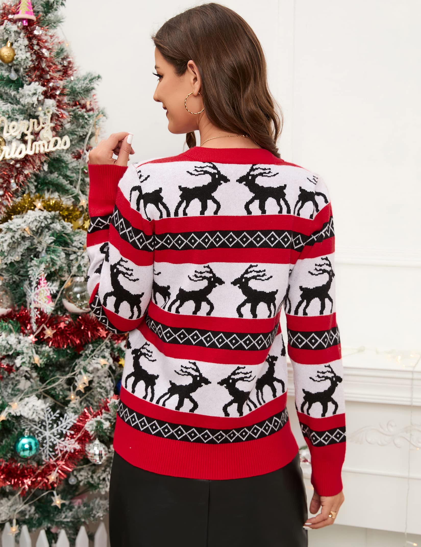 KOJOOIN Women's Christmas Sweaters Long Sleeve Knit Ugly Pullover Sweater Funny Christmas Tree Reindeer Animal Print Knitwear
