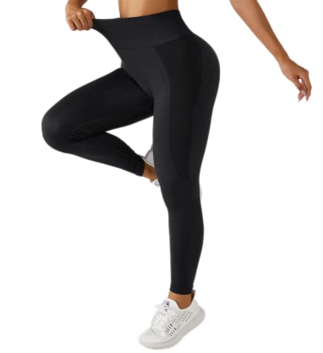 PEACH SEA Women High Waist Yoga Pants Tummy Control Workout Scrunch Butt Lifting Leggings Black