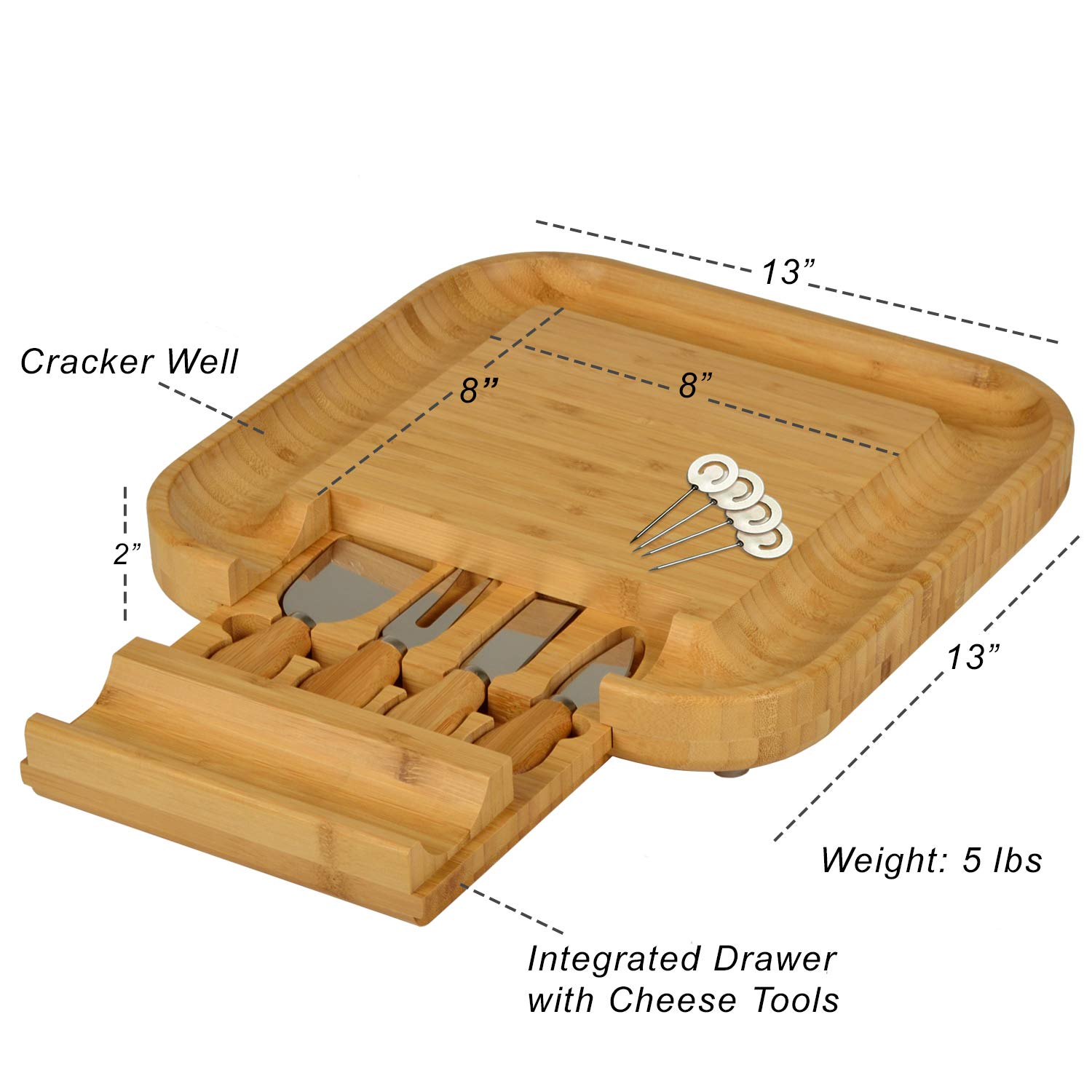 Picnic at Ascot Cheese/Charcuterie Board with Cheese Knives and Markers- Designed & Quality Checked in The USA