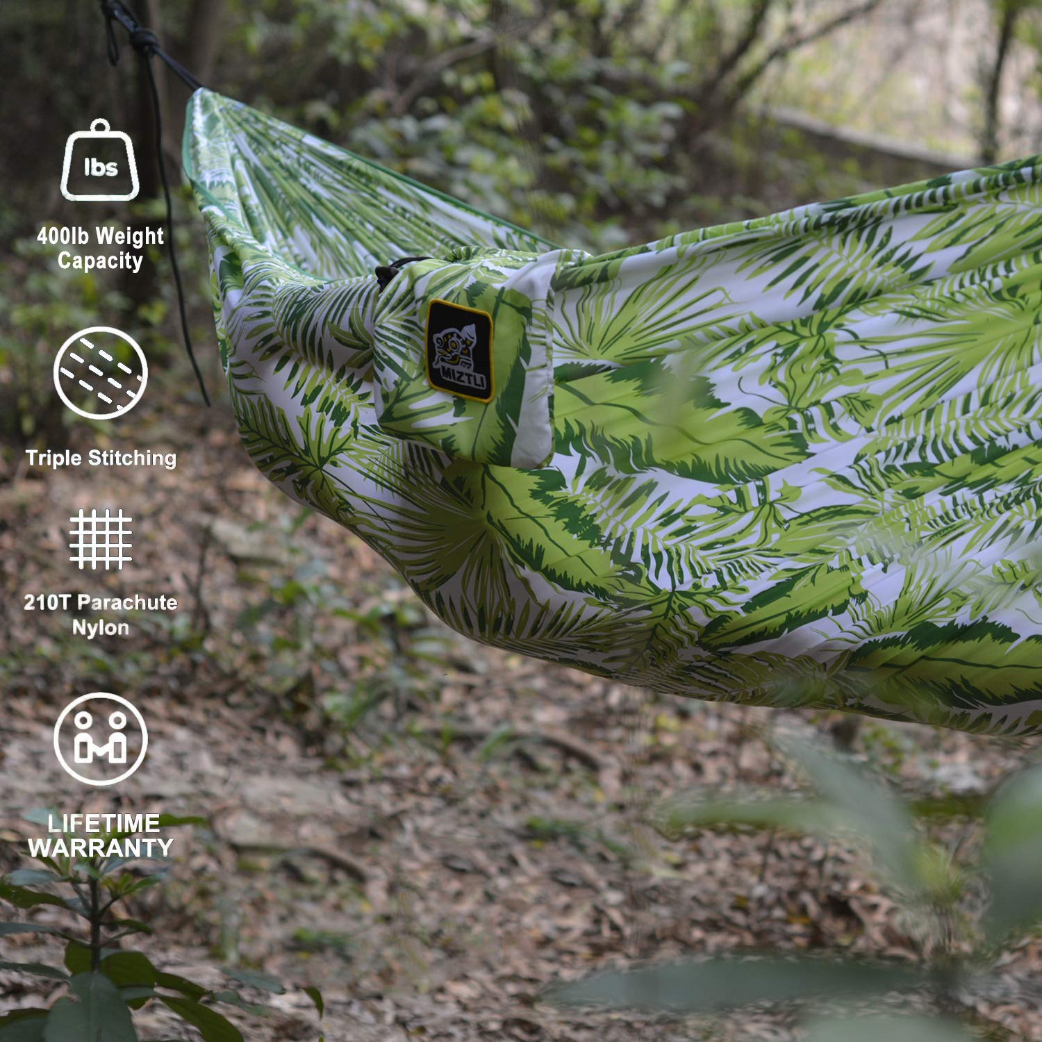 MIZTLI Hammock Camping Double & Single with All The Installations, Portable & Lightweight Travel Parachute Hammock, Outdoor, Indoor, Backpacking, Hiking & Survival