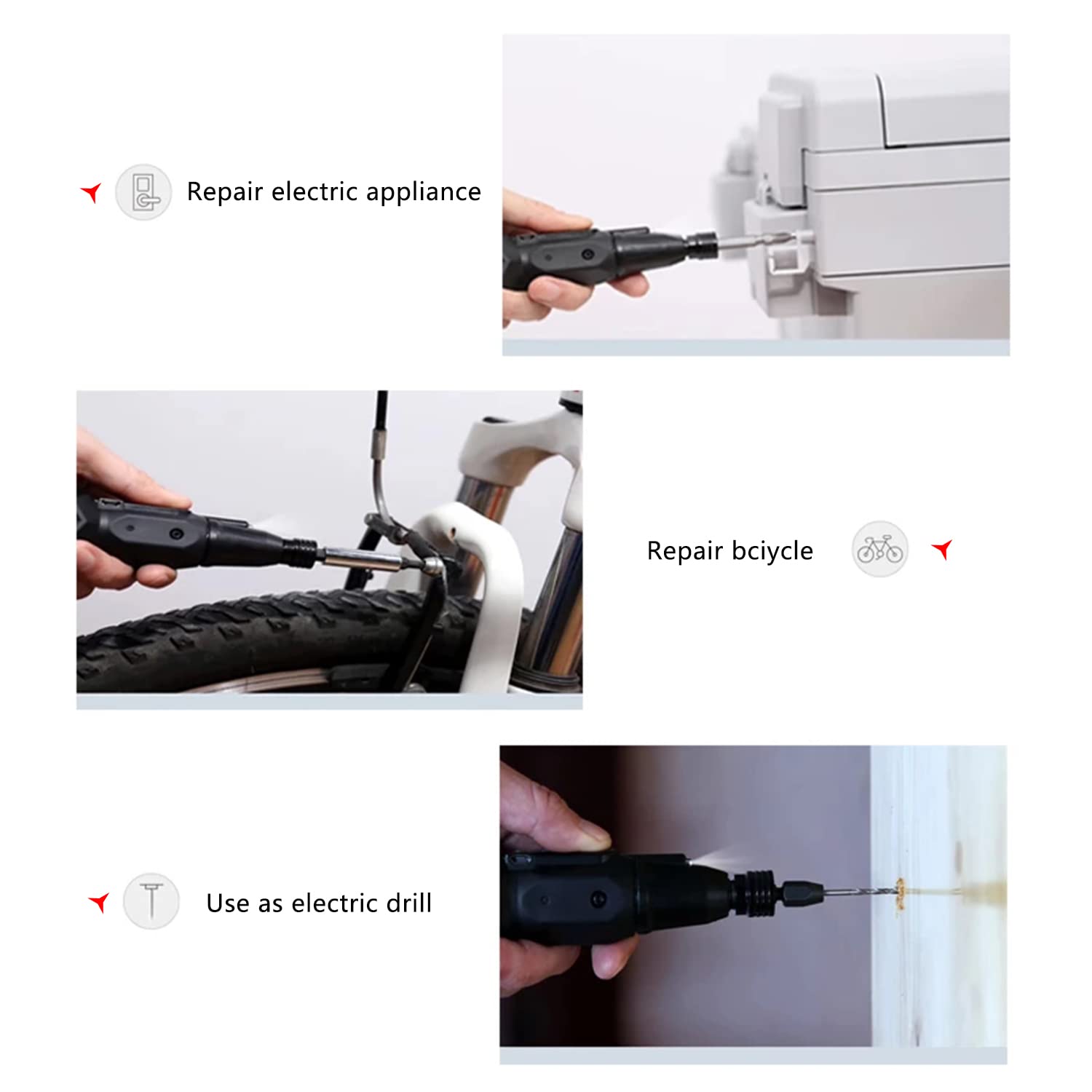 SHENHAOXU 3.6V Cordless Electric Screwdriver Rechargeable portable Mini Rotary Home Gadget,Automatic Manual all in one with LED Light and USB Charging Cable BLACK