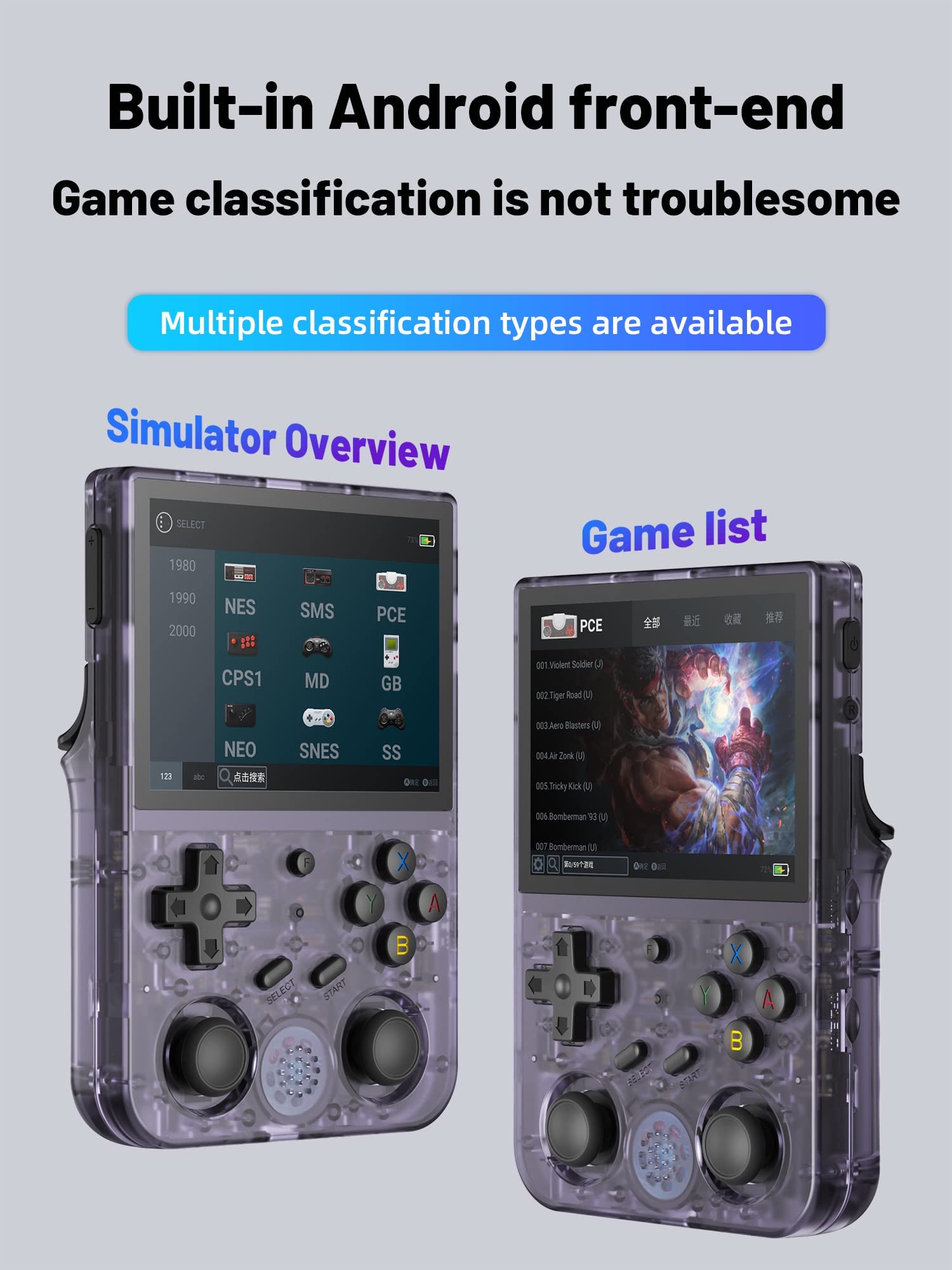 RG353V Handheld Game Console, 3.5 Inch Retro Video Game Console with with Dual OS Android 11 and Linux (128G, Purple Transparent)