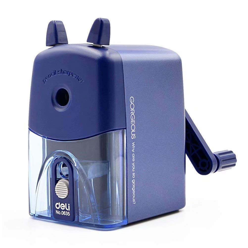 Manual Pencil Sharpener, Eesteros 2 in 1 Hand Crank Pencil Sharpener Heavy Duty for School Classroom, Office, Home(Blue)