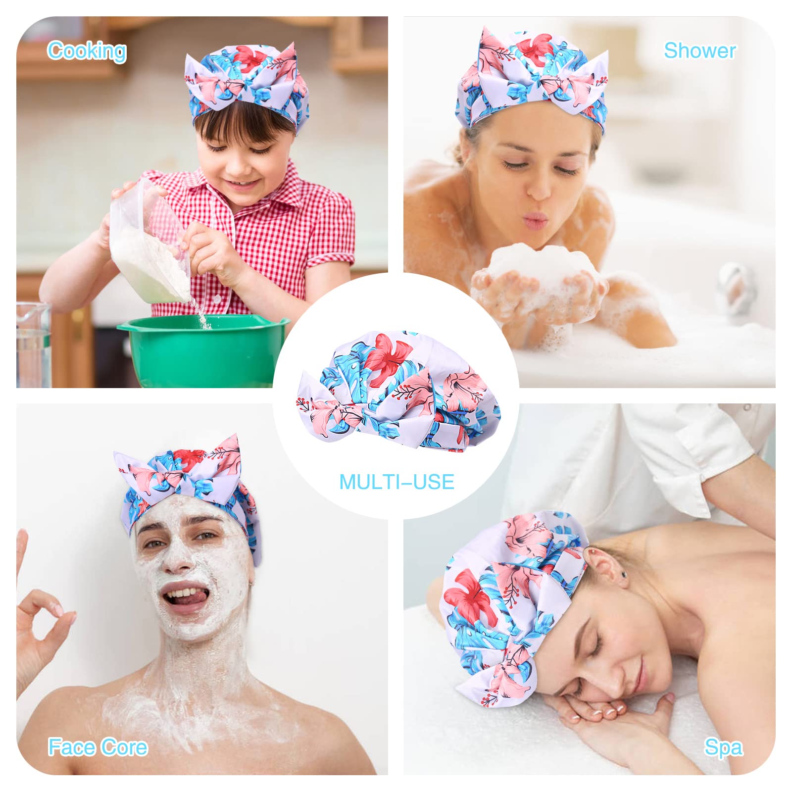 Uohhguy Shower Cap, Luxury Shower Caps For Women, Reusable, Waterproof, Adjustable (Tropical)