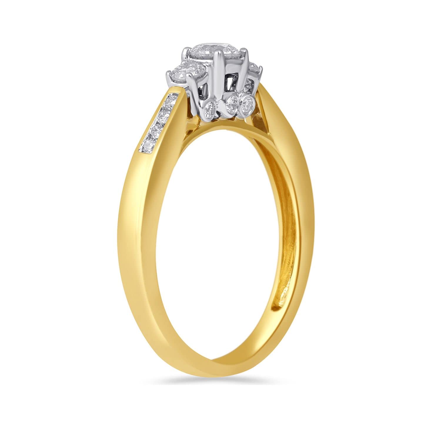 Jewelili 14K Yellow and White Gold 1/2 Cttw Natural White Round Diamonds Engagement Ring, Size 8
