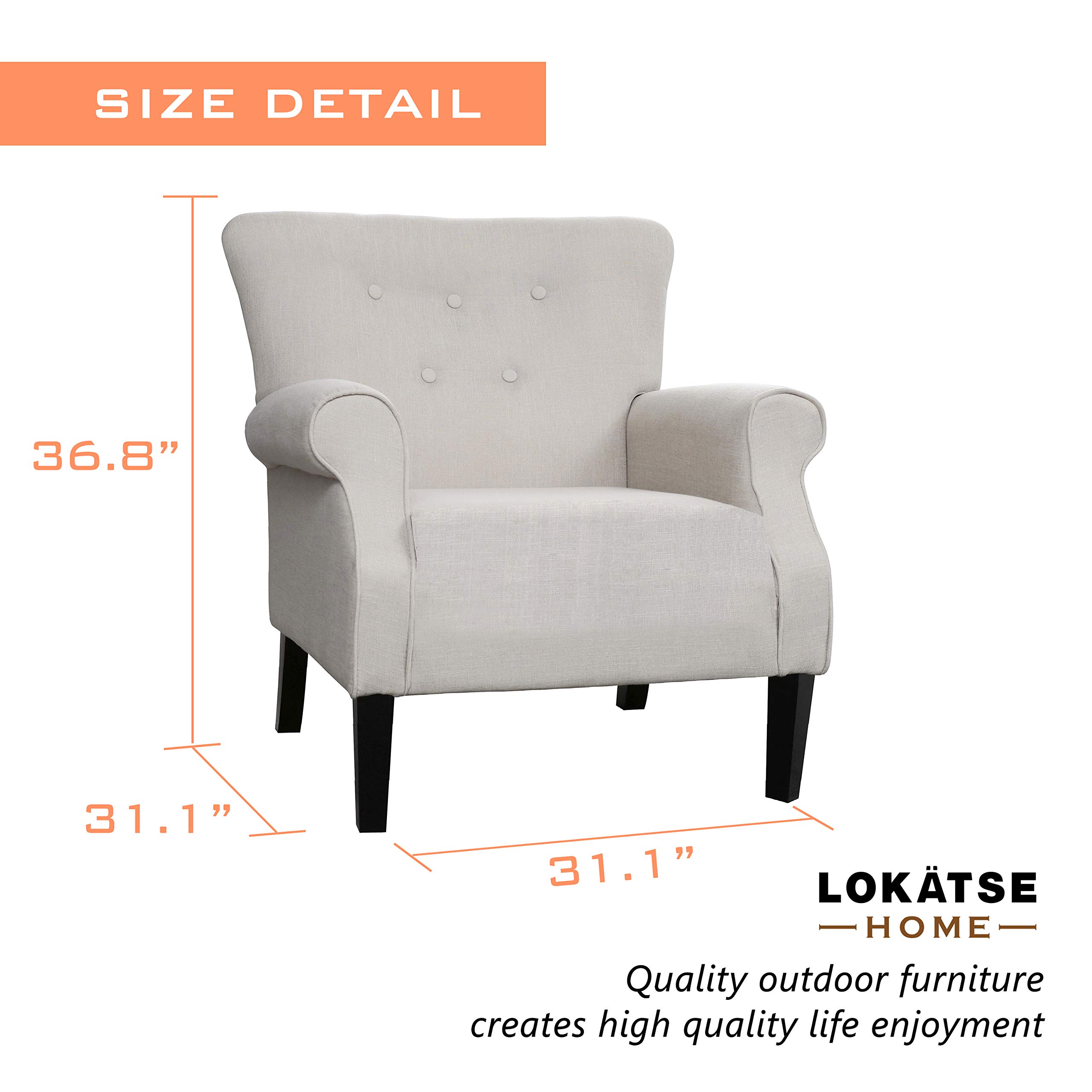 LOKATSE HOME Accent Armchair Single Sofa Modern Comfortable Furniture for Living Room, Club, Bedroom, Beige