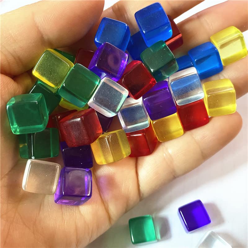RUITAIQIN SHAIZI 50Pcs/Set 10mm Transparent Colorful Crystal Cubes Blocks Blank D6 Dice Chess Piece with Right Angle Sieve for Puzzle Board Games 0321 (Color : Clear)