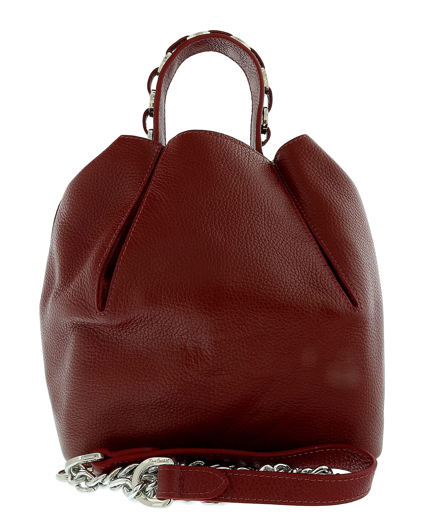Pierre Cardin Burgundy Leather Curb Chain Embellished Medium Bucket Bag for womens