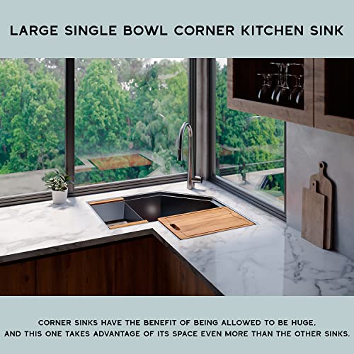 Strictly Sinks 30 Inch Corner Kitchen Sink Undermount– 16 Gauge Stainless Steel Butterfly Sink Undermount, Scratch & Stain Resistant Corner Single Bowl Workstation Sink with Accessories (Black)