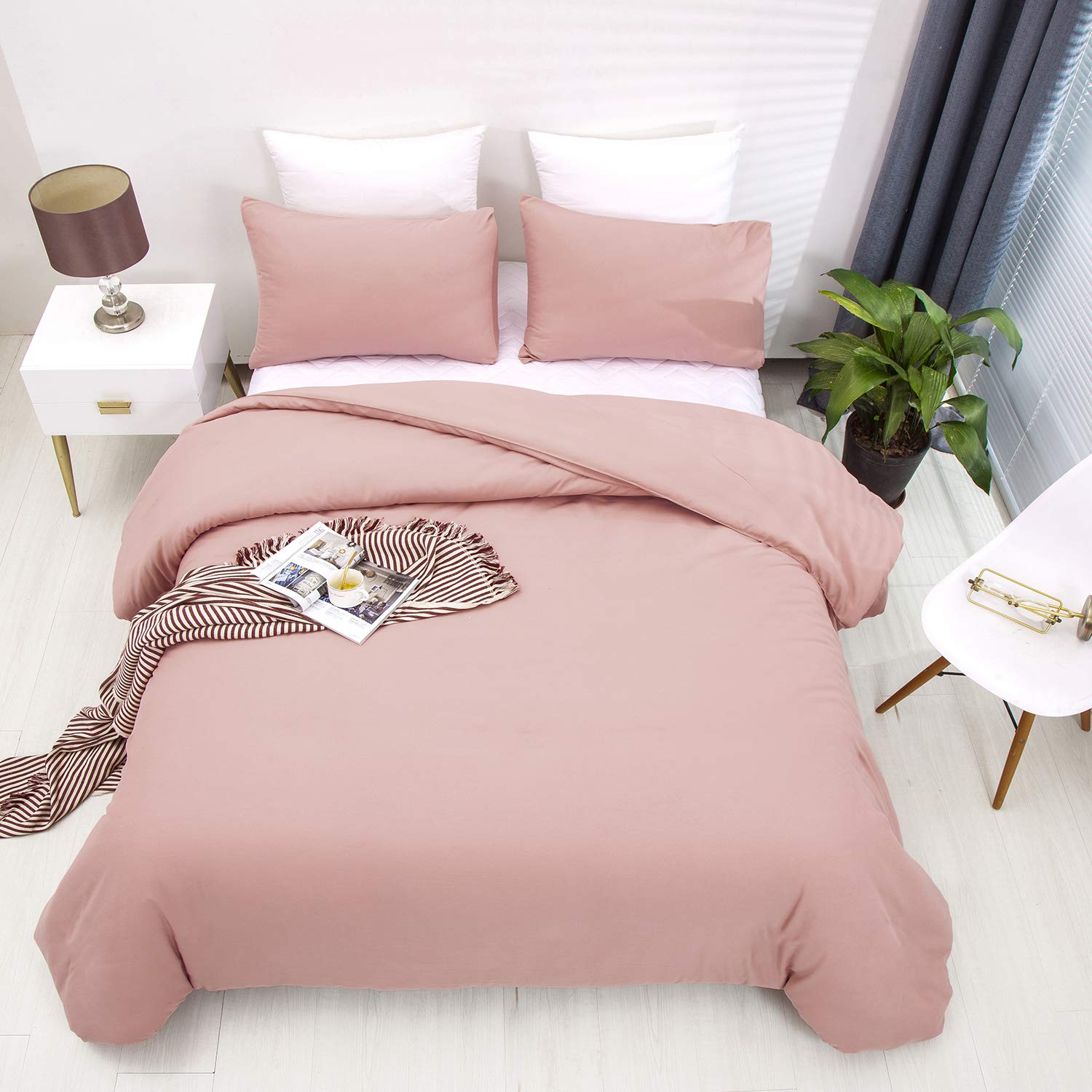 Luxlovery Pink Comforter Set Queen Blush Pink Comforter Sets Full Women Dusty Rose Mauve Qulits Comfy Soft Light Pink Comforter Blanket Breathable Comforter Set with 2 Pillowcases