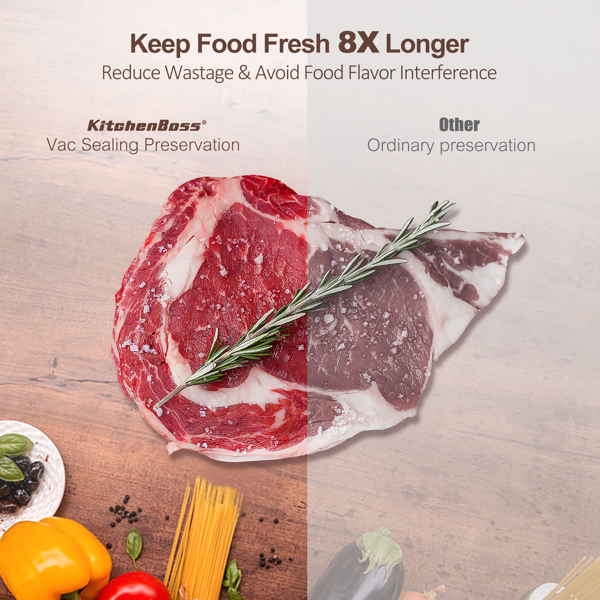 KitchenBoss Vacuum Sealer Machine for Foods Preservation Automatic Vacuum Sealing System, with Starter Kit Include 5 Pcs food Vacuum Bags