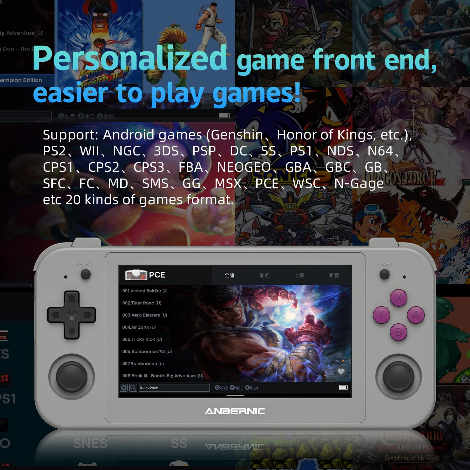 RG505 Handheld Game Console Android 12 Unisoc Tiger T618, 5G WiFi 4.2 Bluetooth 4.95-inch OLED Touch Screen 128G TF Card 3172 Classic Games (RG505-Gray)
