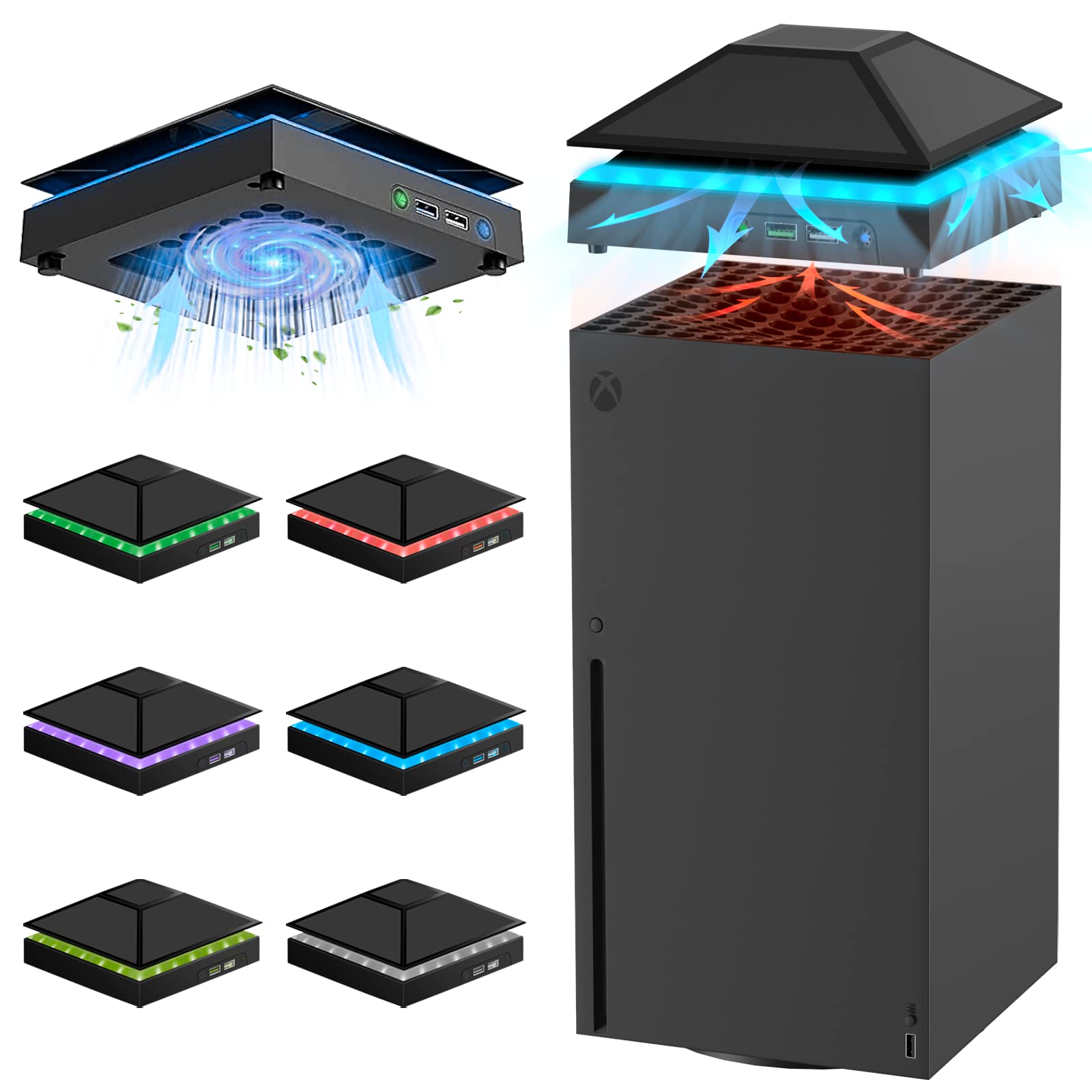 RGB Cooling Fan for Xbox Series X with Dust Cover & 7 LED Light Modes, Doulla Fan Cooling System Accessories with 3 Adjustable Speed, High Speed Top Dust Proof Cooling Fan for Xbox Series X Console